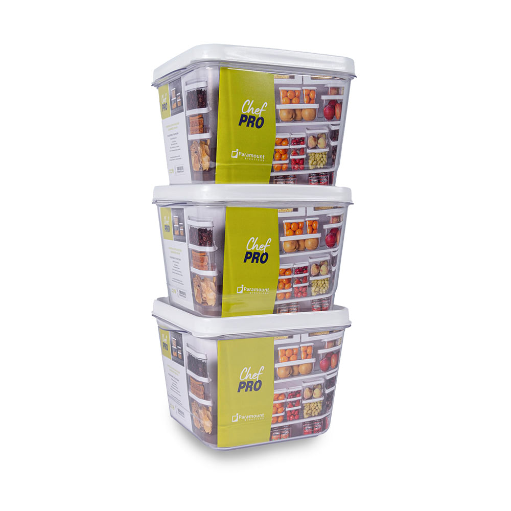 Kit 3 Potes Quadrados Chef Pro Paramount 1910 ml - ShopCama