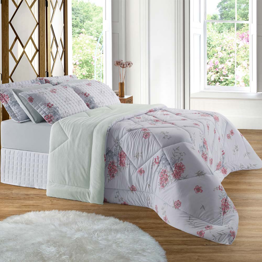 Edredom Solteiro Malha BBC Têxtil Verde Floral - ShopCama
